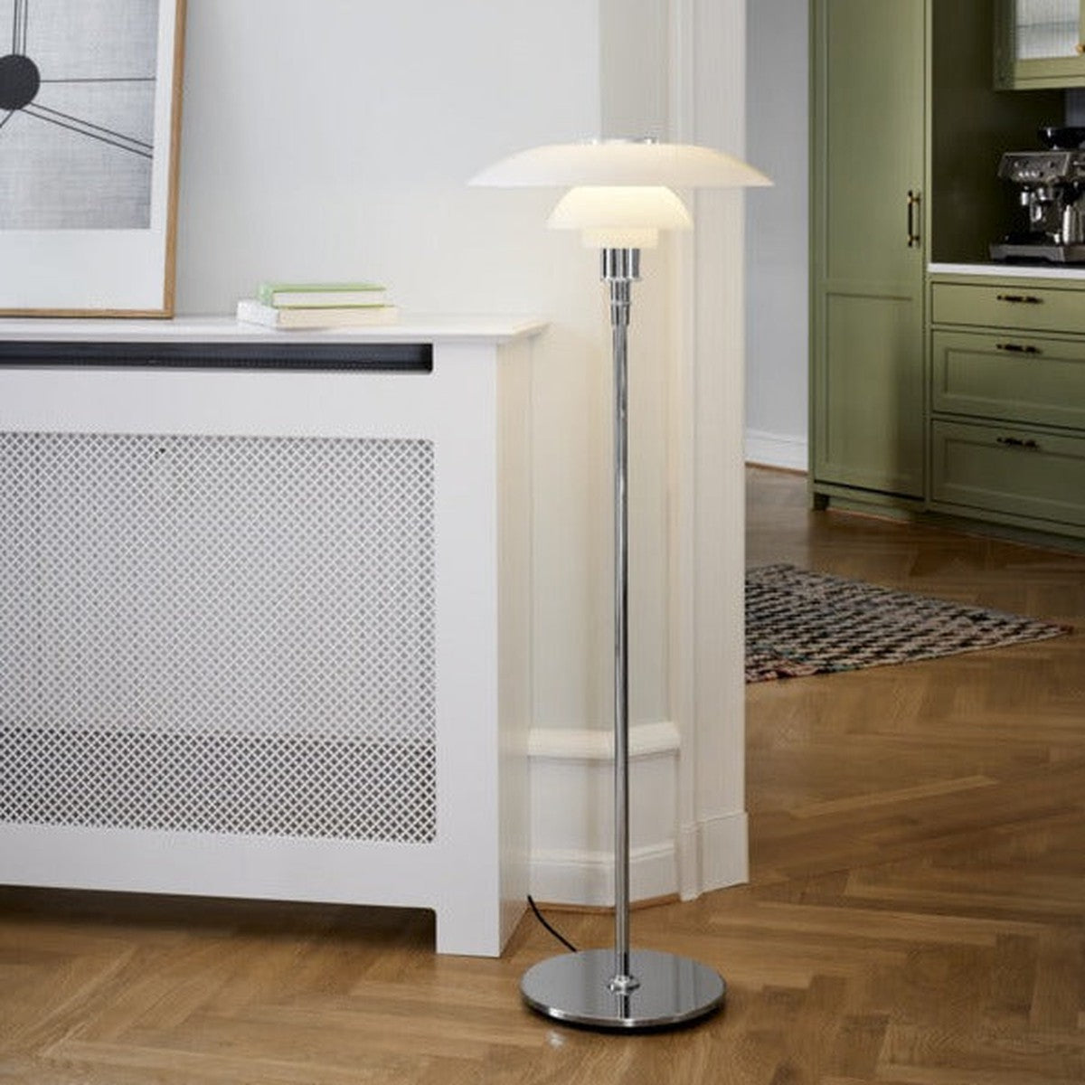Louis Poulsen PH 4½-3½ gulvlampe Krom/Opalt glass – Lightup.no