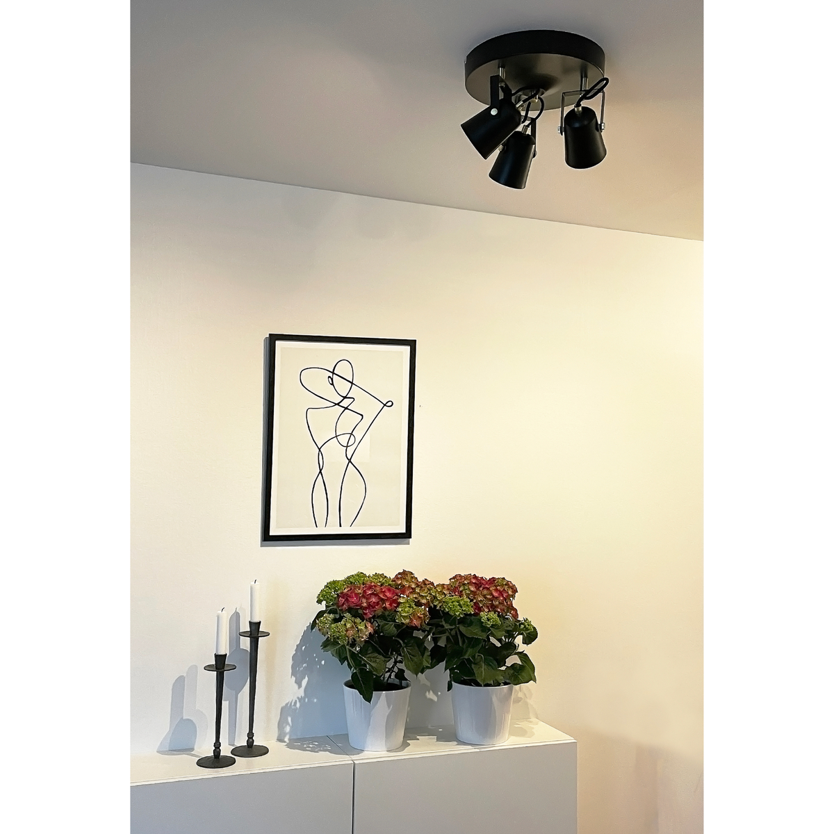 Metz taklampe rund 3 spotter - Svart/Messing – Lightup.no