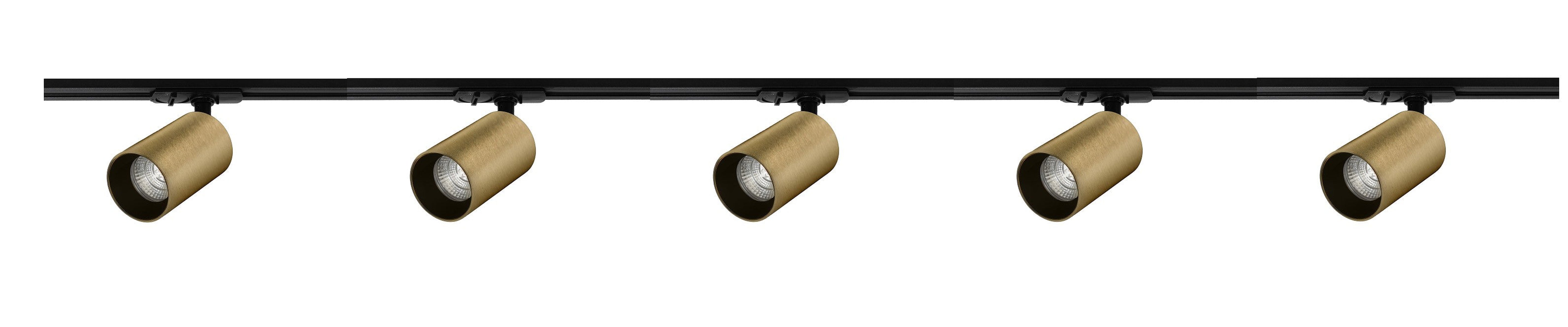 Oz spotskinne 5 spotter 2 meter - Svart/Messing – Lightup.no