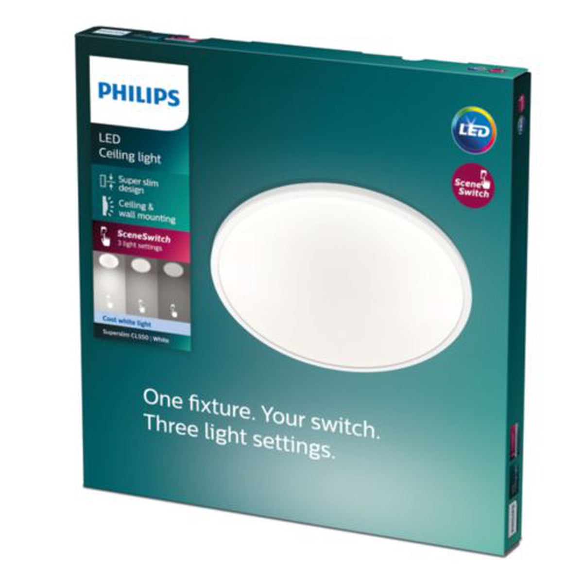 Philips superslim taklampe 30 cm 18W 4000 Kelvin 3-step dim - Hvit ...